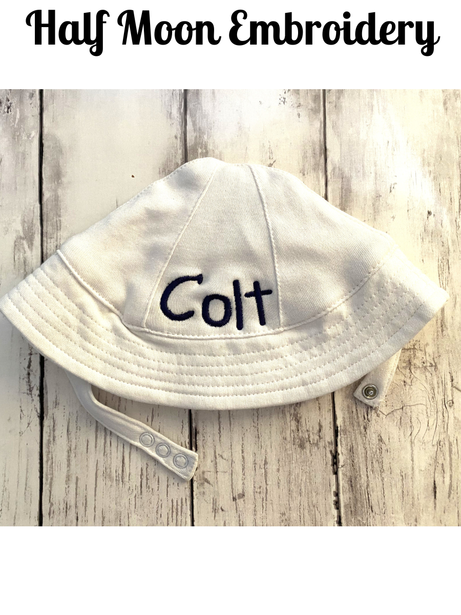 Half Moon Embroidery - Colt White Bucket Hat Size 0-6 Months