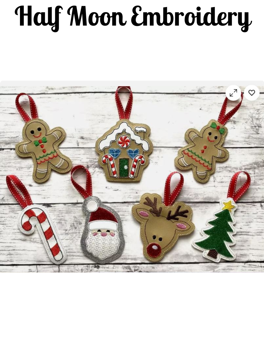 Half Moon Embroidery - Set of 7 Vinyl Christmas Ornaments