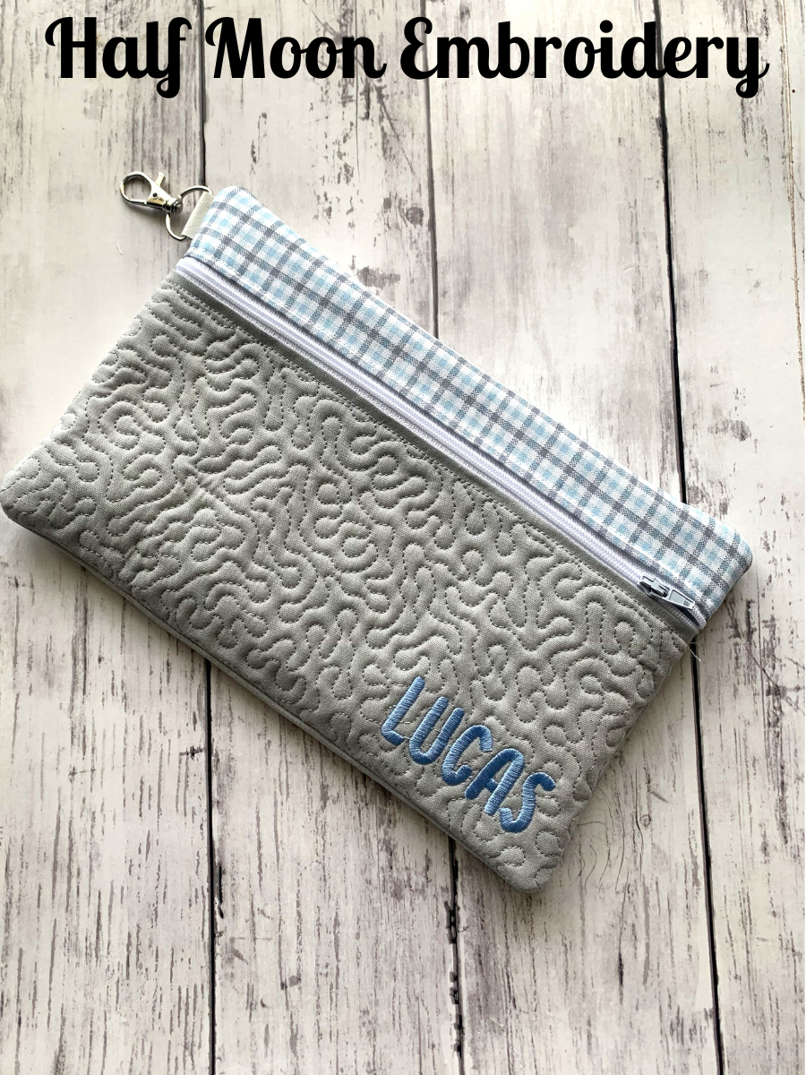 Half Moon Embroidery - Lucas Quilted Fabric Zipper Bag