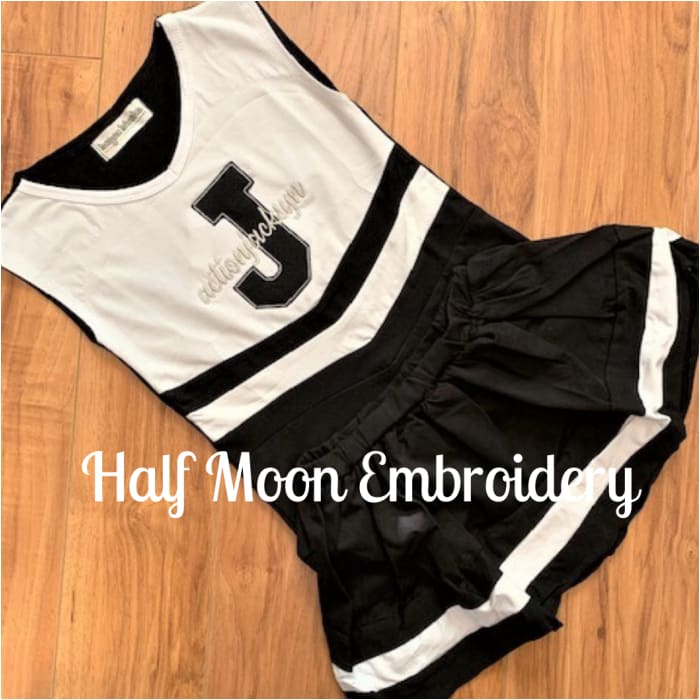 Half Moon Embroidery - Personalized Black and White Cheer Uniform