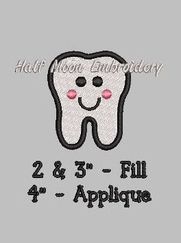 Tooth Embroidery Design | Tooth Applique Embroidery Design – Half Moon ...